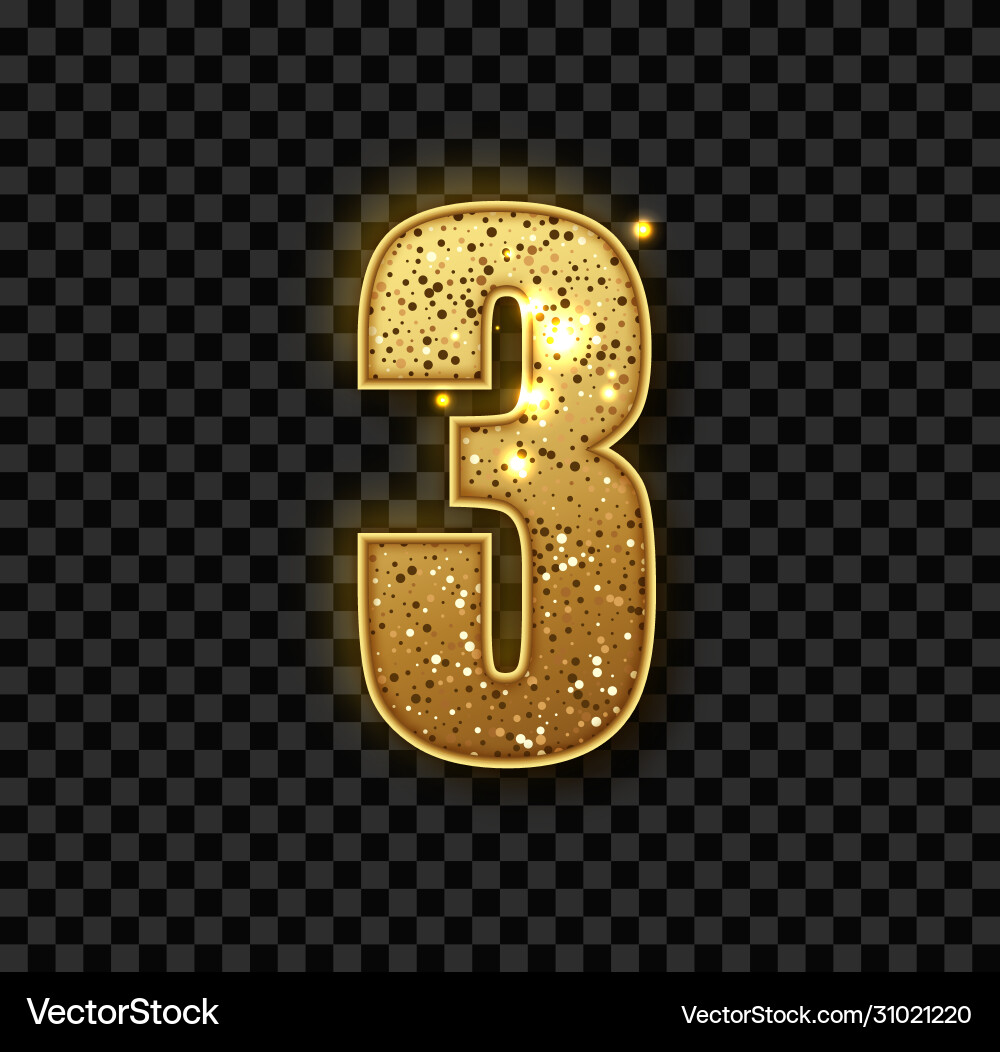 Golden glitter number three realistic Royalty Free Vector