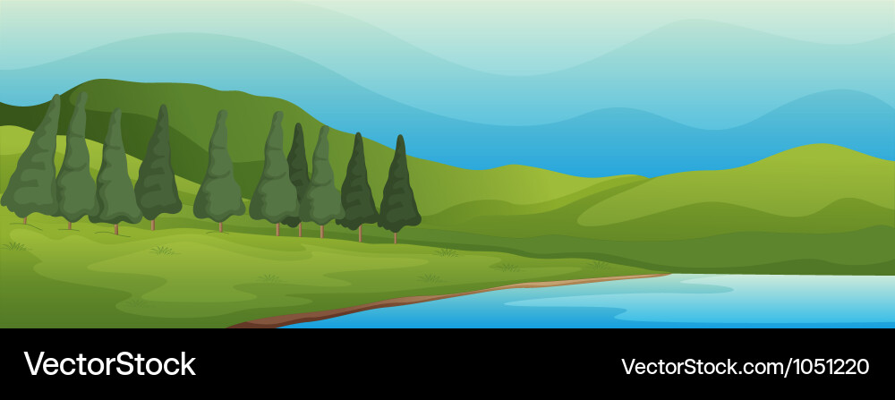 Green landscape and lake Royalty Free Vector Image