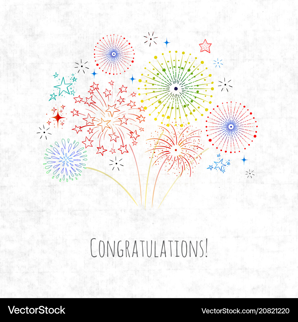 Greeting card with doodle fireworks on old paper Vector Image