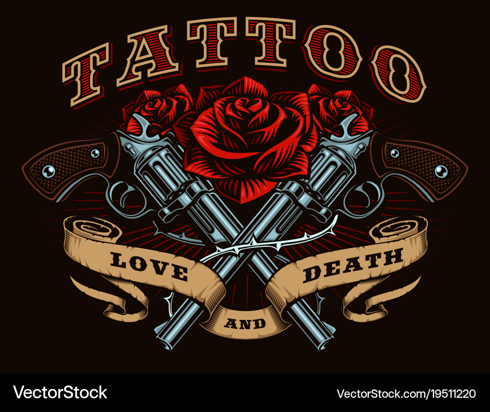 Guns and roses color version Royalty Free Vector Image