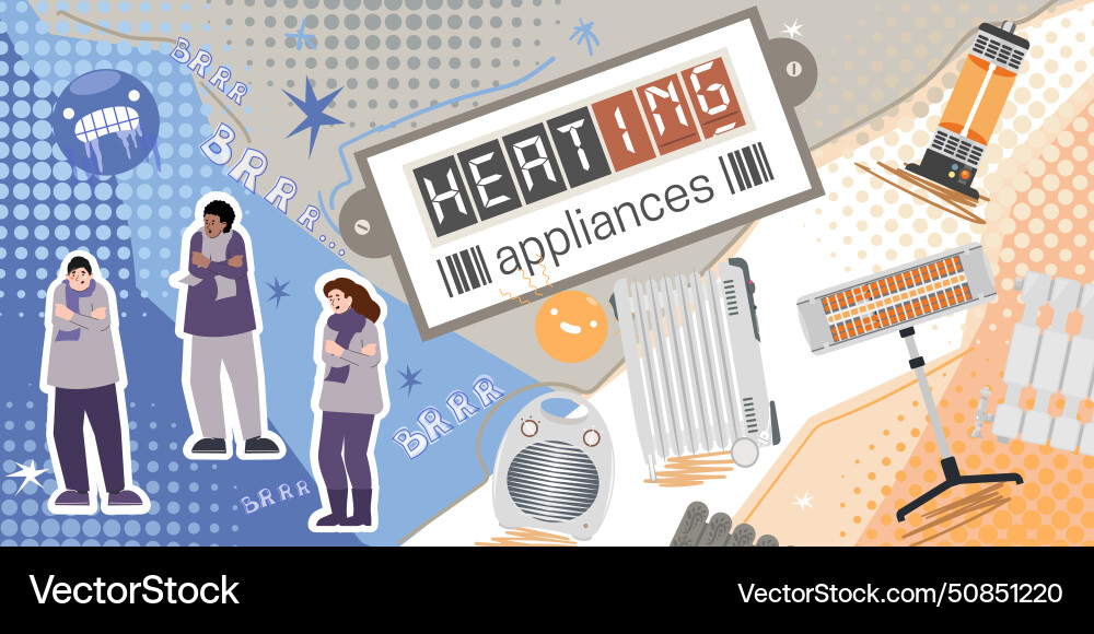 Heating appliances collage composition Royalty Free Vector