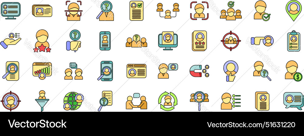 Know your client icons set color line Royalty Free Vector
