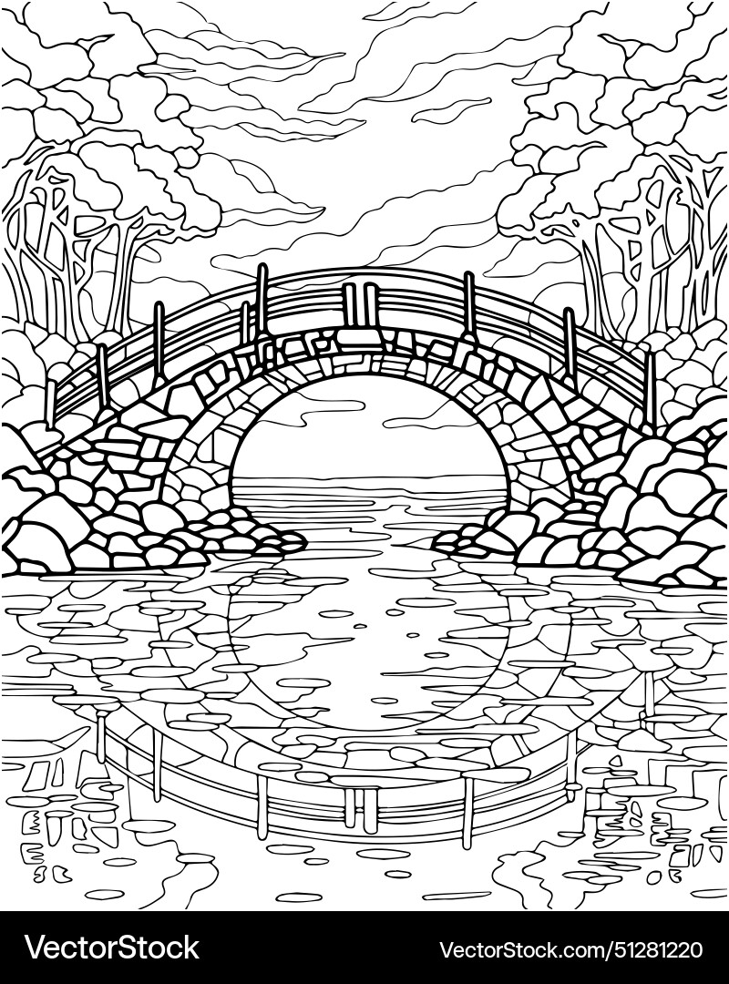 Landscape with bridge and river coloring book – Royalty-Free Vector ...