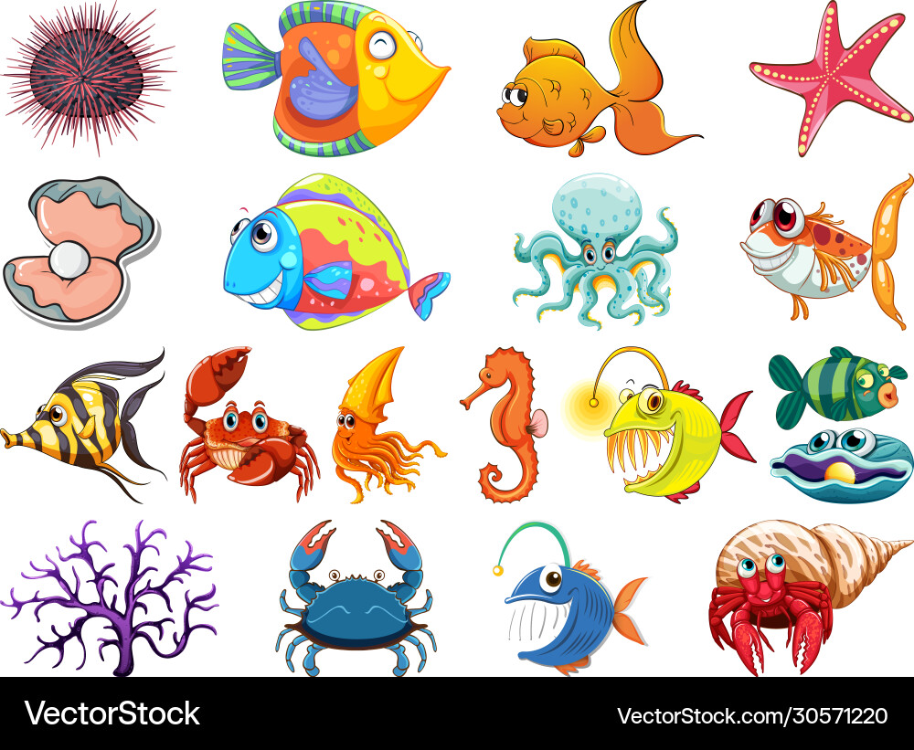 Large set sea creatures on white background Vector Image