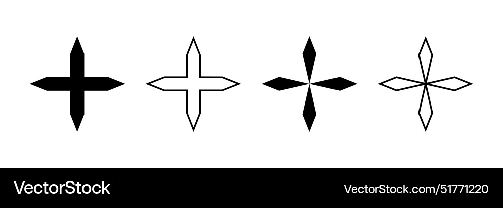 Sharp cross icon set divided crosses symbol Vector Image