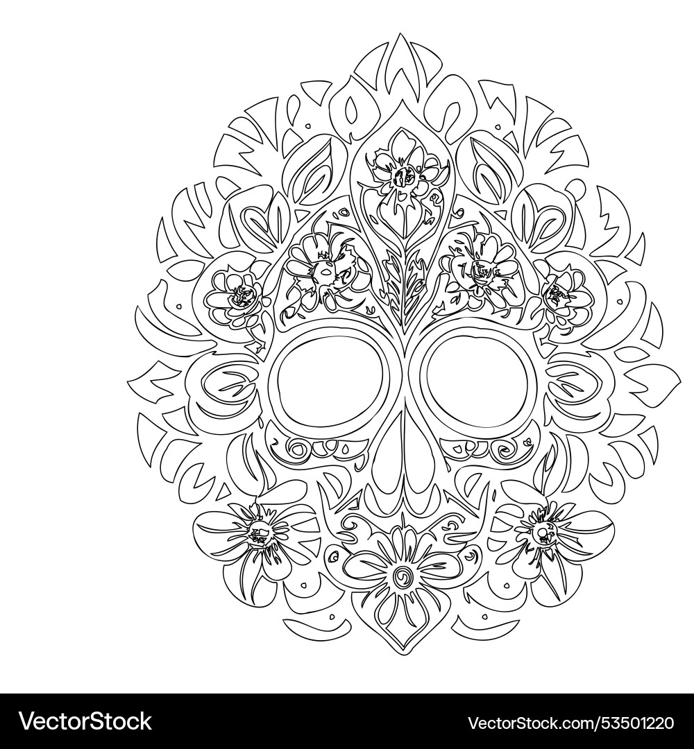 Skull mandala outline sketch Royalty Free Vector Image