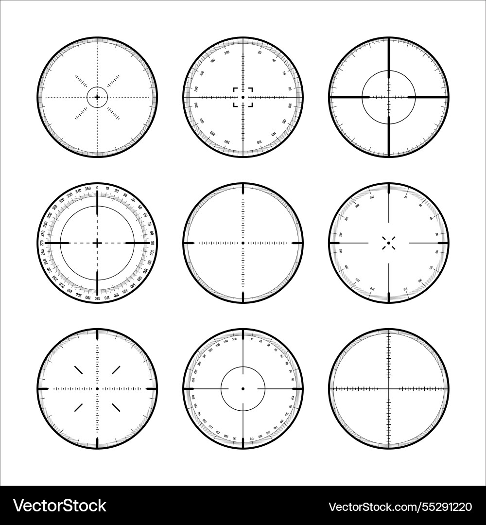 Various sniper rifle sights with degree scale Vector Image