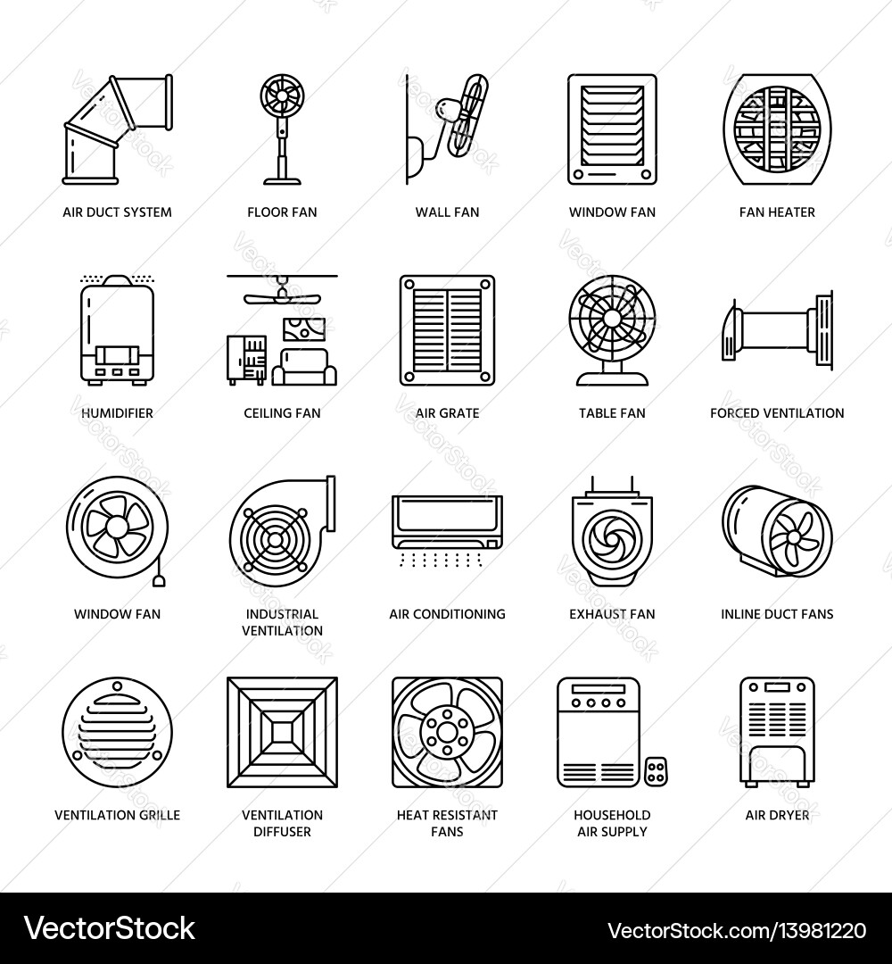 Ventilation & Air Conditioning Icons Vector Image