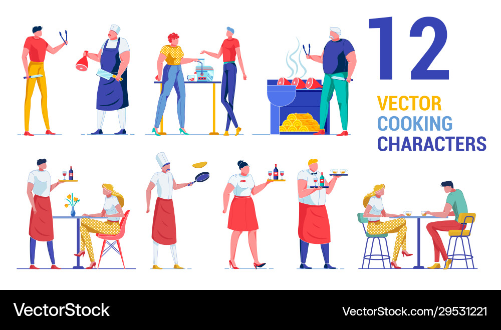 12 cooking characters at local cuisine Royalty Free Vector