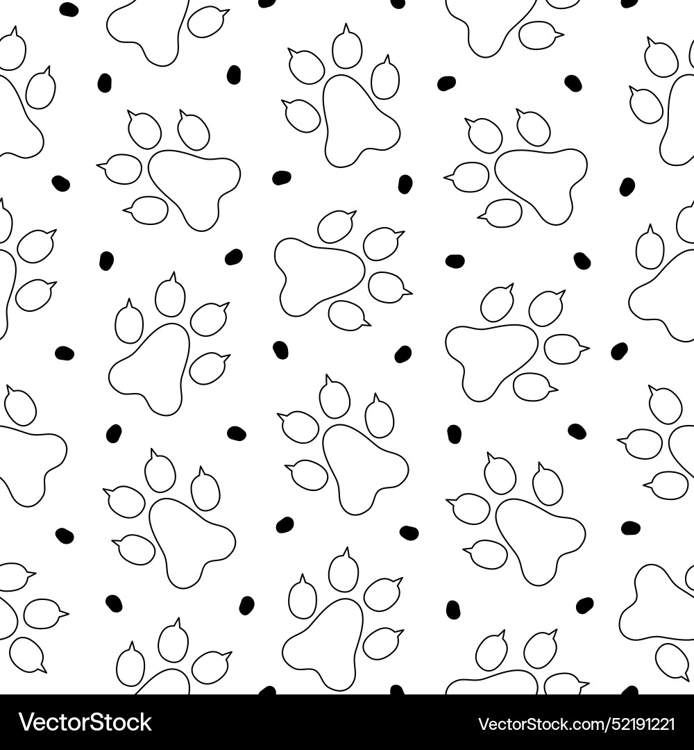 Animal paw print seamless pattern coloring page Vector Image