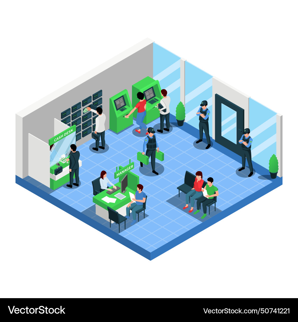 Bank branch isometric composition Royalty Free Vector Image