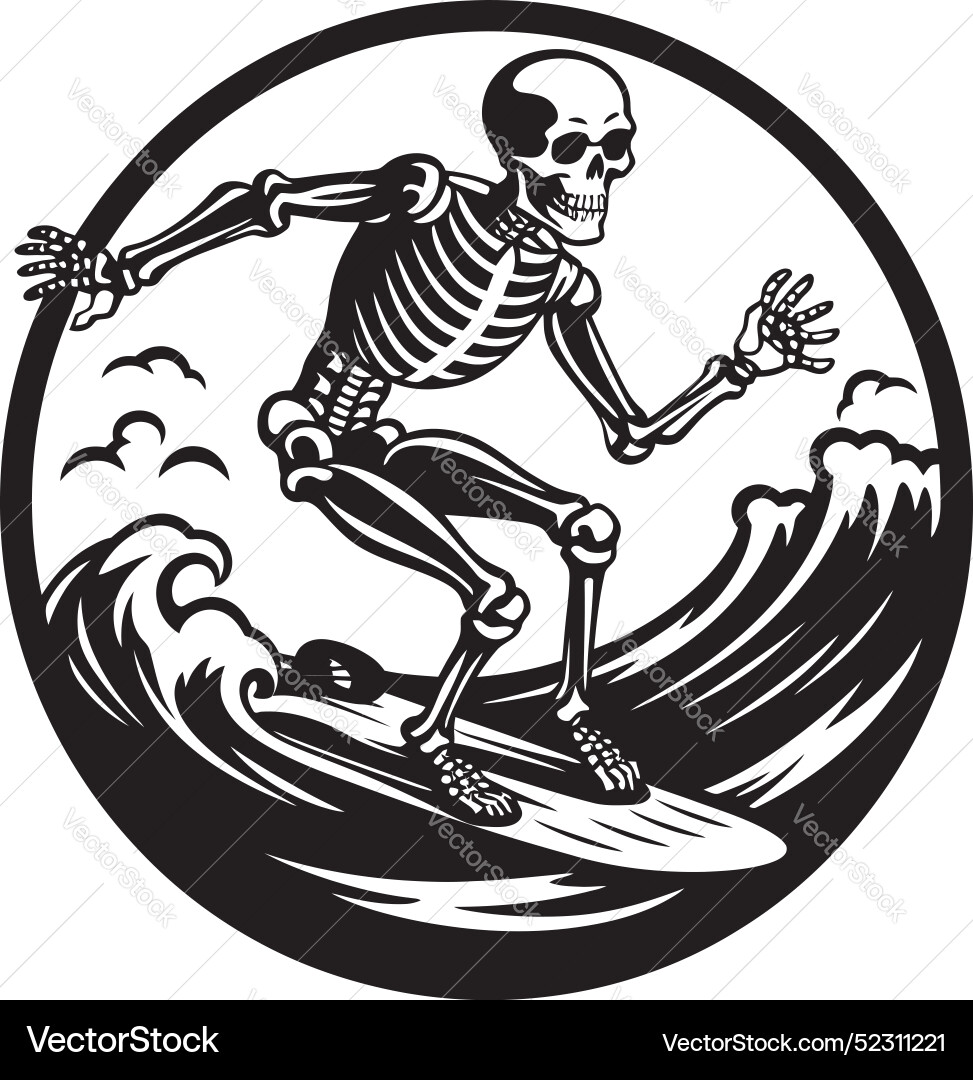 Bone bash cartoon skeleton surf logo wave Vector Image