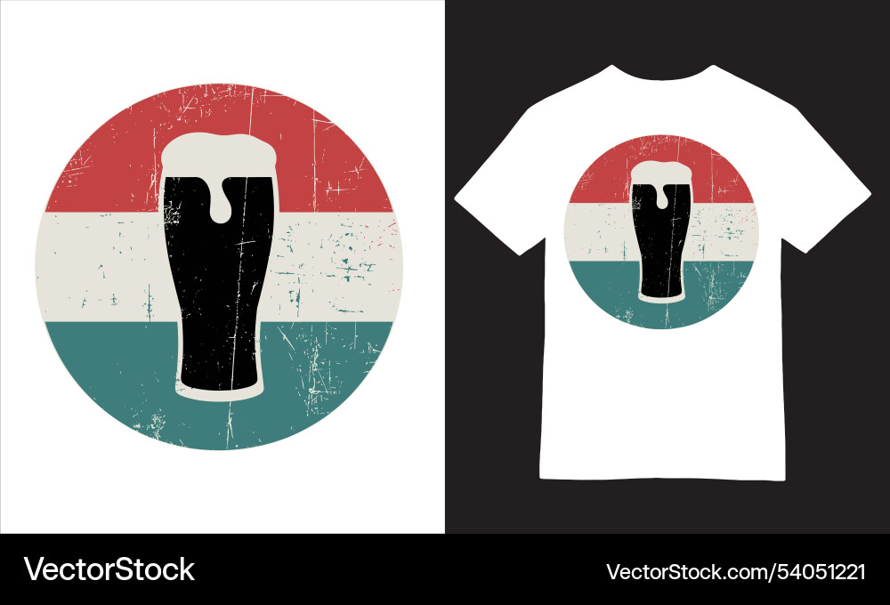 Distressed beer glass silhouette t-shirt design Vector Image