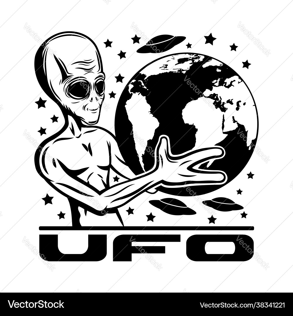 Extraterrestrial alien holding planet earth Vector Image