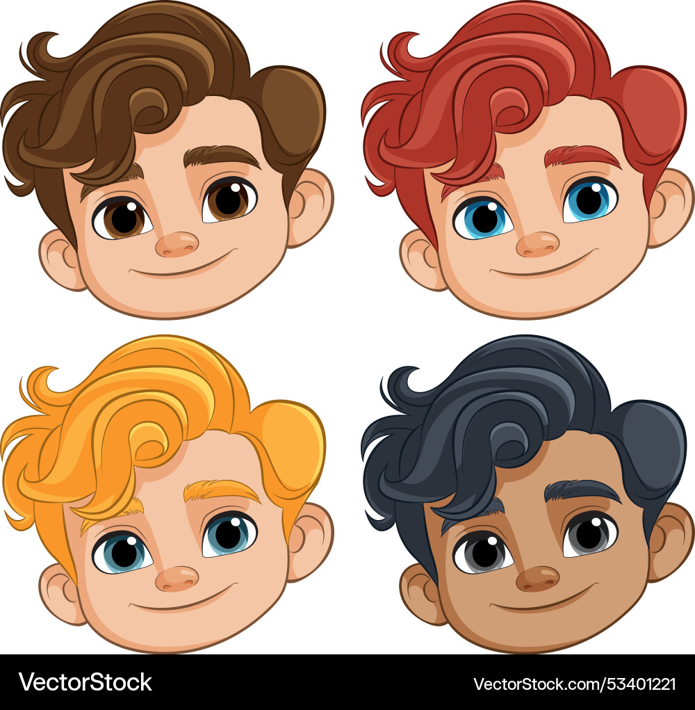 Four cartoon heads with different hair colors Vector Image