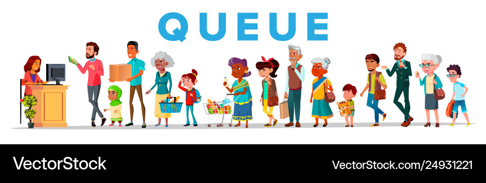 Long queue in food store banner concept Royalty Free Vector