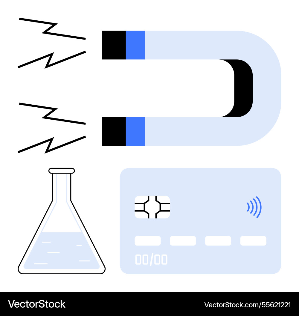 Magnet beaker and credit card represent Royalty Free Vector