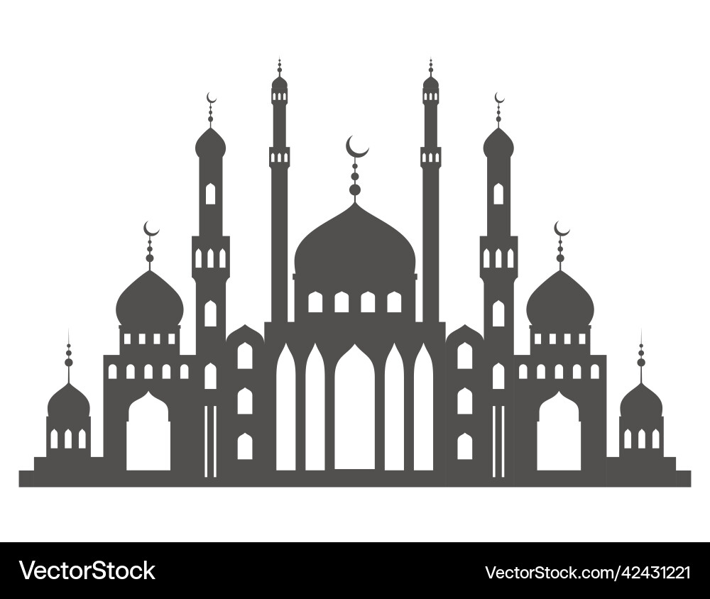 Mosque with minarets silhouette islamic Royalty Free Vector