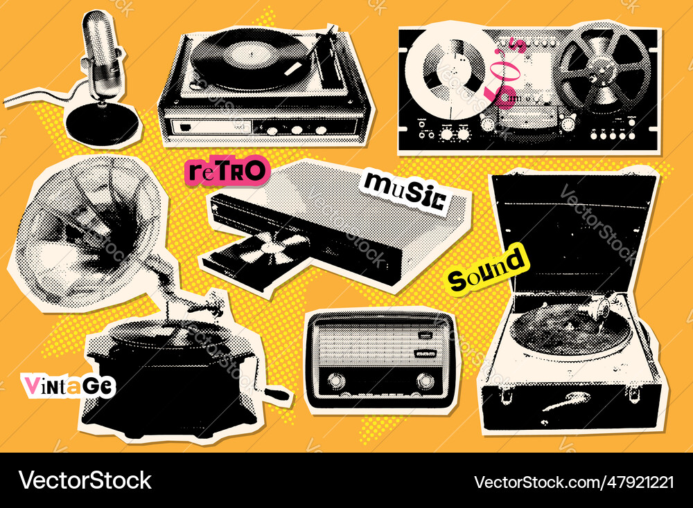 Retro Music Tech Collage Royalty Free Vector Image