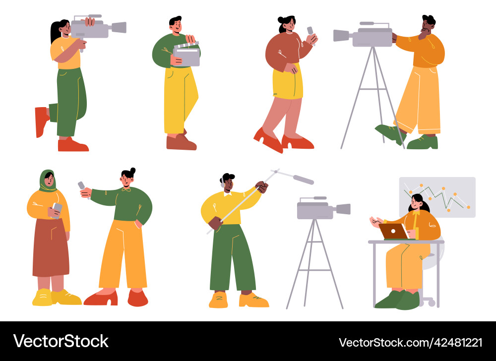 Set professional tv employees mass media industry Vector Image