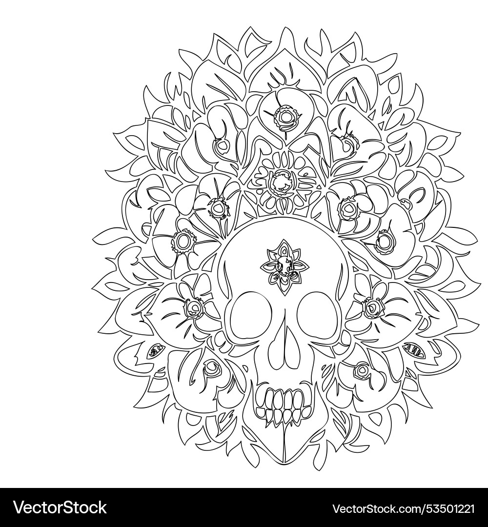 Skull mandala outline sketch Royalty Free Vector Image