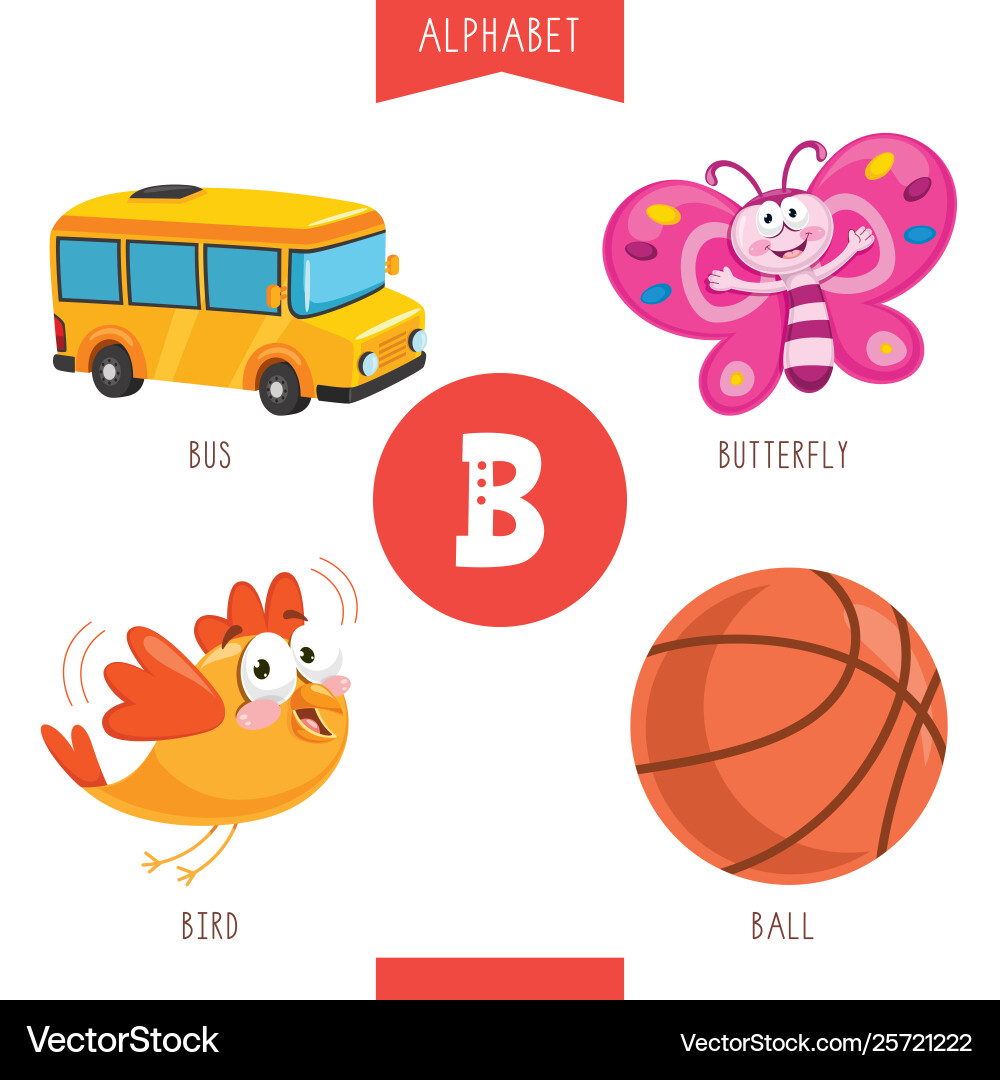 Alphabet letter b and pictures Royalty Free Vector Image