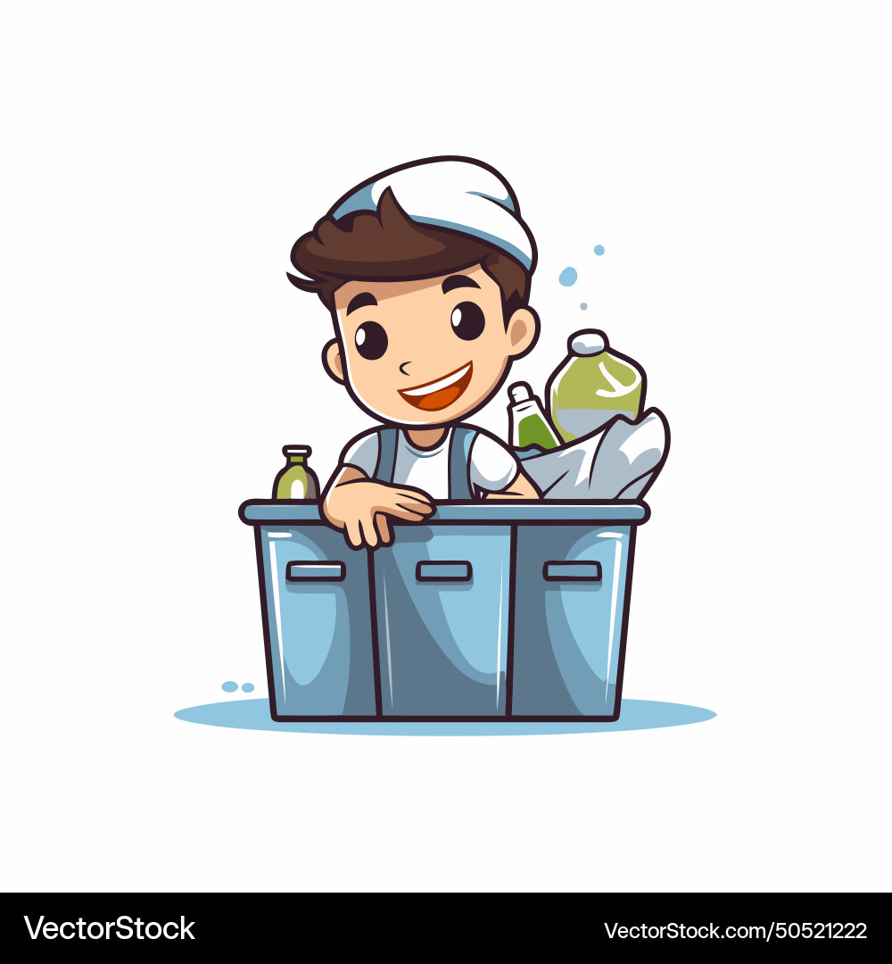 Cartoon man cleaning the trash service Royalty Free Vector