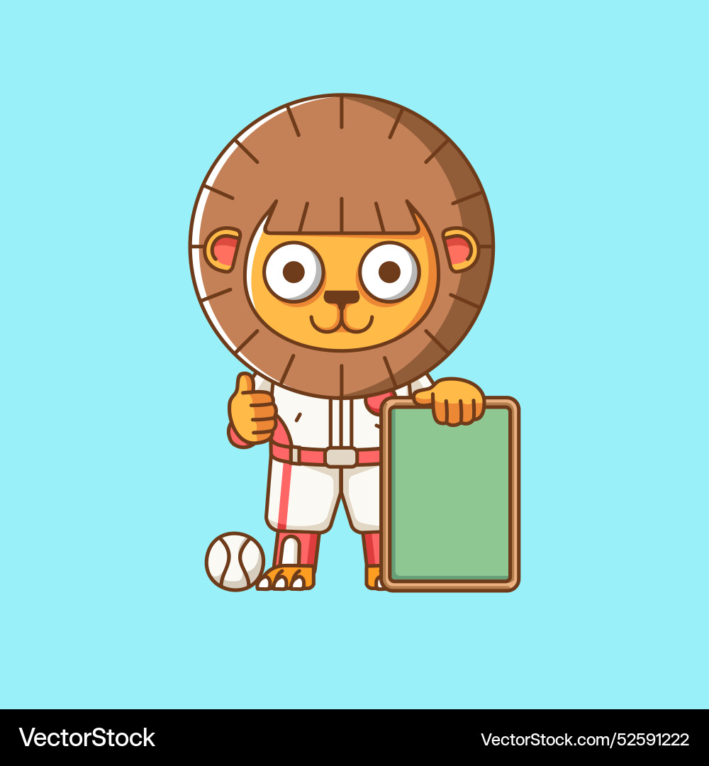 Cute lion baseball player animal kawaii chibi Vector Image