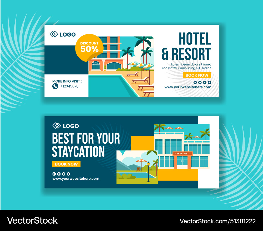 Hotel horizontal banner flat cartoon hand drawn Vector Image