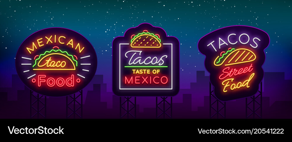 Neon Tacos Collection Royalty Free Vector Image