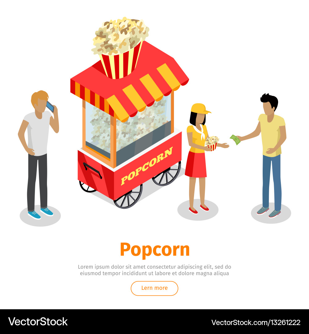 Popcorn conceptual isometric web banner Royalty Free Vector
