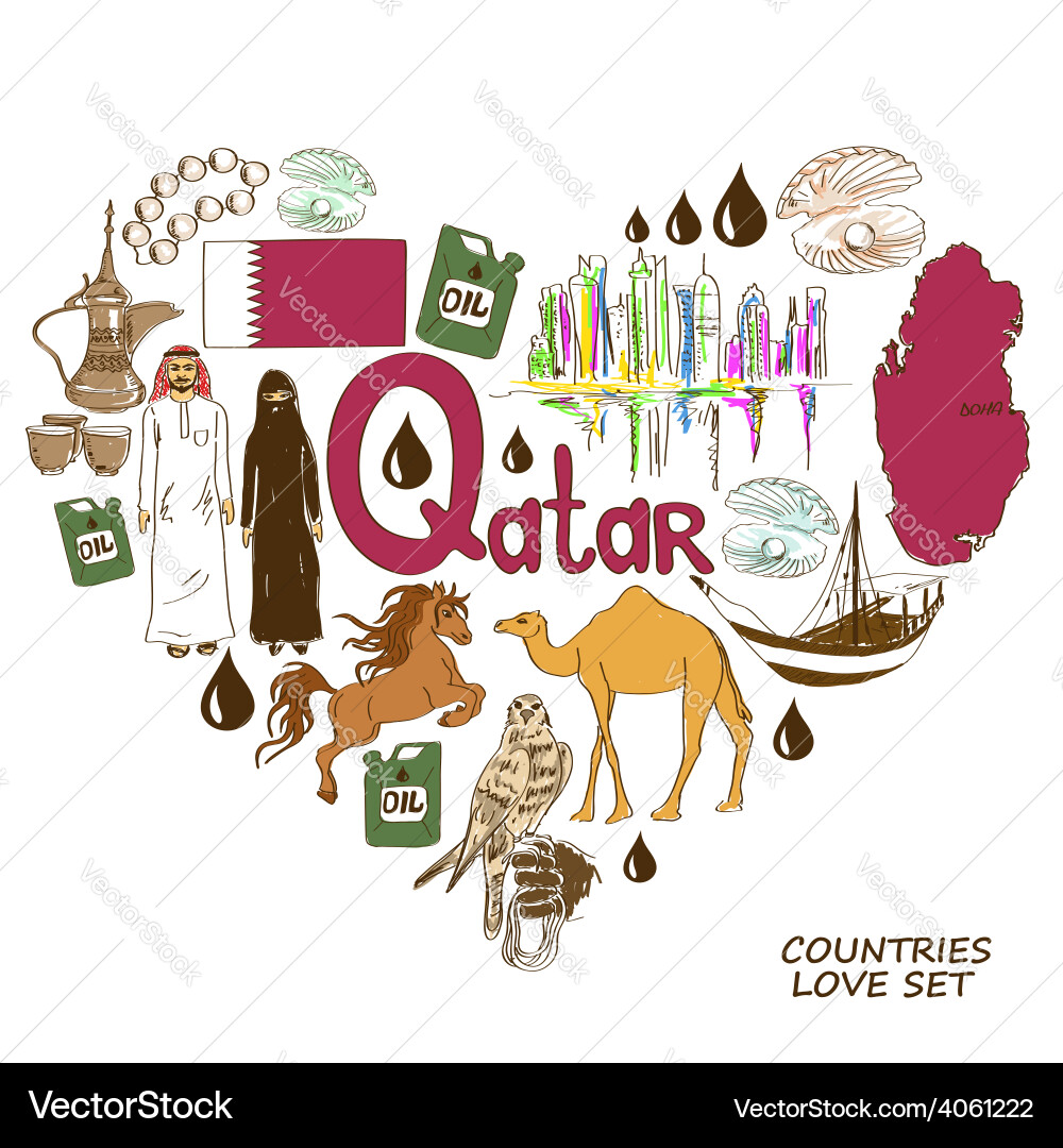 Qatar symbols in heart shape concept Royalty Free Vector