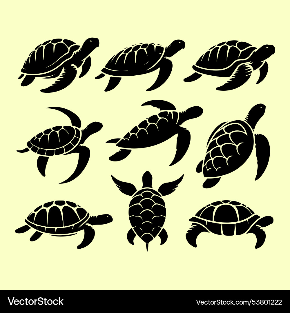 Silhouette set of turtle Royalty Free Vector Image