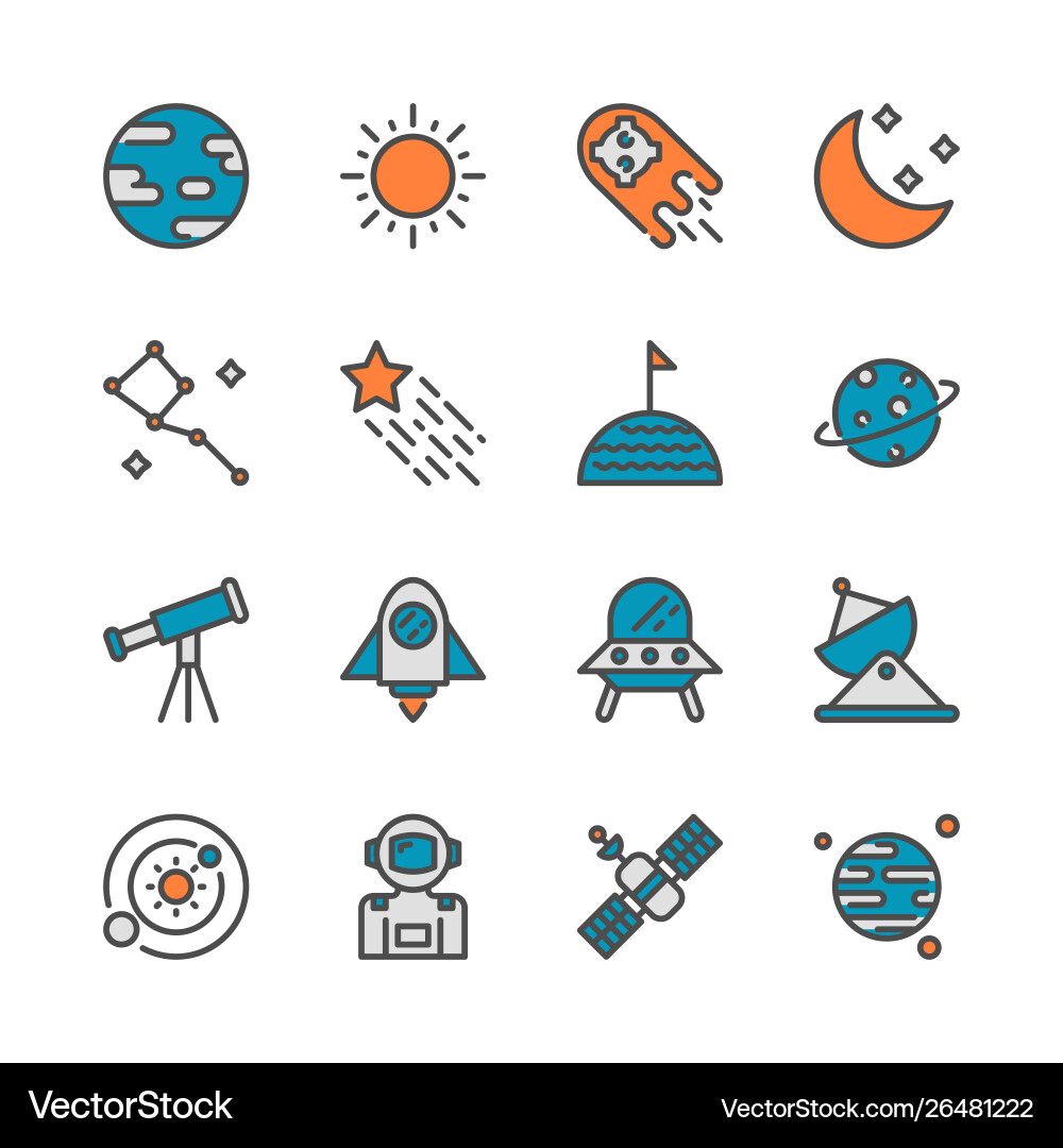 Space in colorline icon set design Royalty Free Vector Image