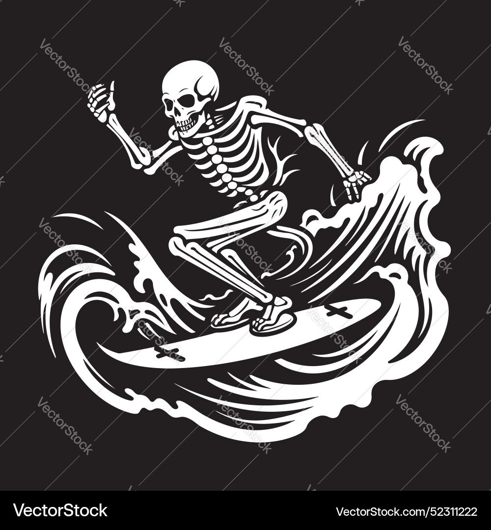 Wave whispers skeleton surfing icon skull splash Vector Image