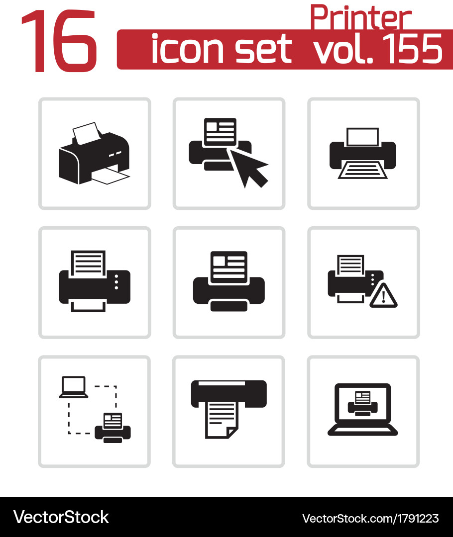 Black printer icons set Royalty Free Vector Image