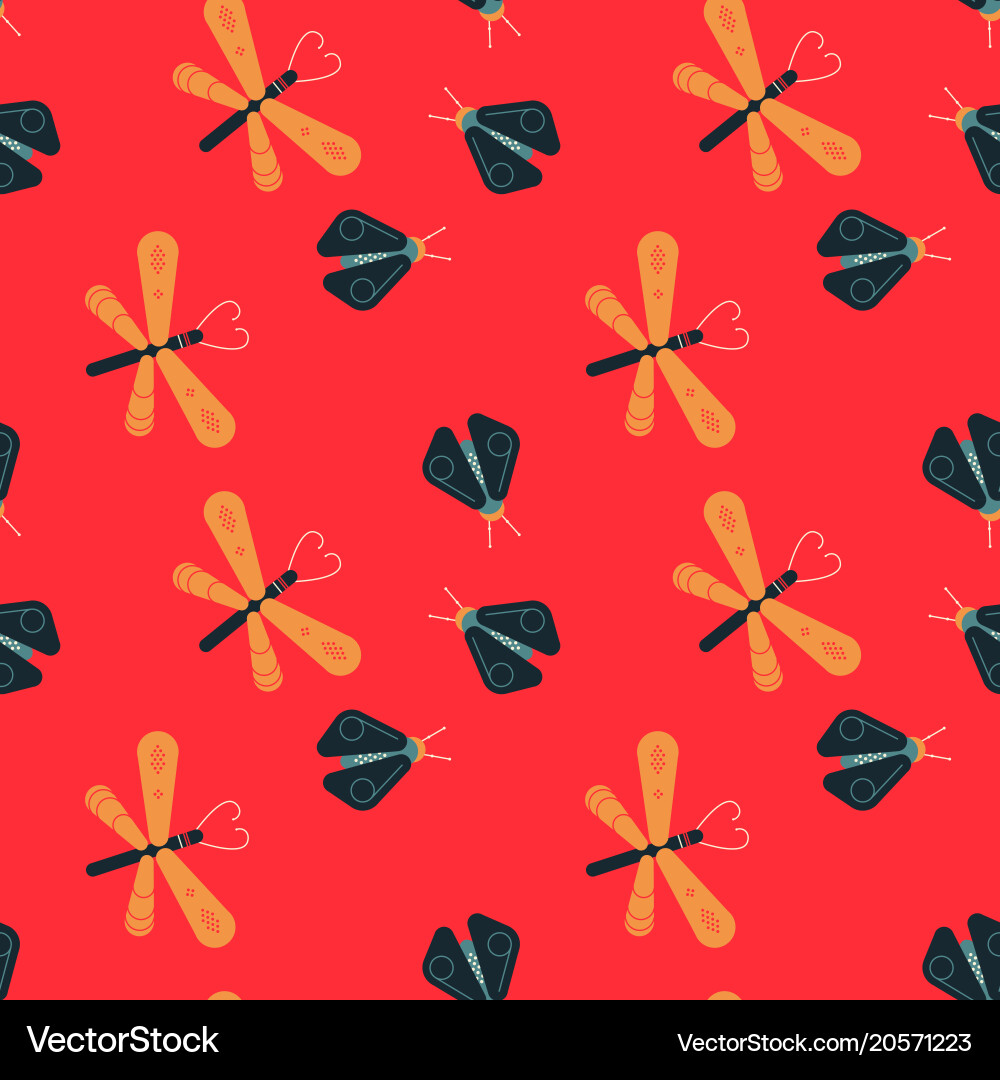 Dragonfly and firefly seamless pattern Royalty Free Vector