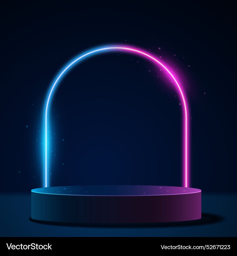 Modern 3d pedestal with glowing neon arc Vector Image
