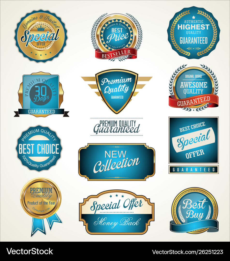 Quality blue and gold labels Royalty Free Vector Image