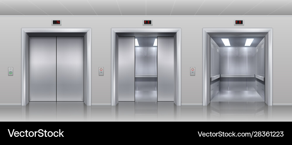 Realistic elevators closed open and half Vector Image