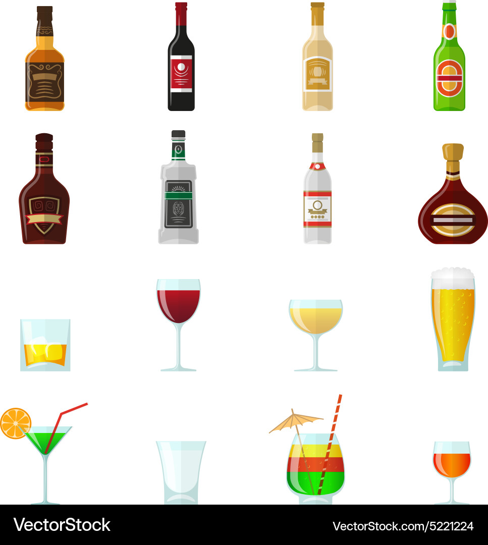 Alcohol flat icons Royalty Free Vector Image - VectorStock