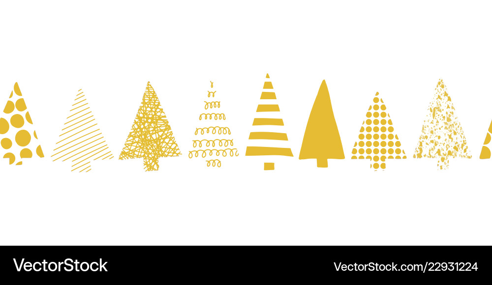 Christmas trees border seamless gold white Vector Image