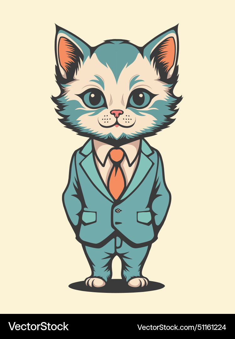 Cute cat wearing suit – Royalty-Free Vector | VectorStock
