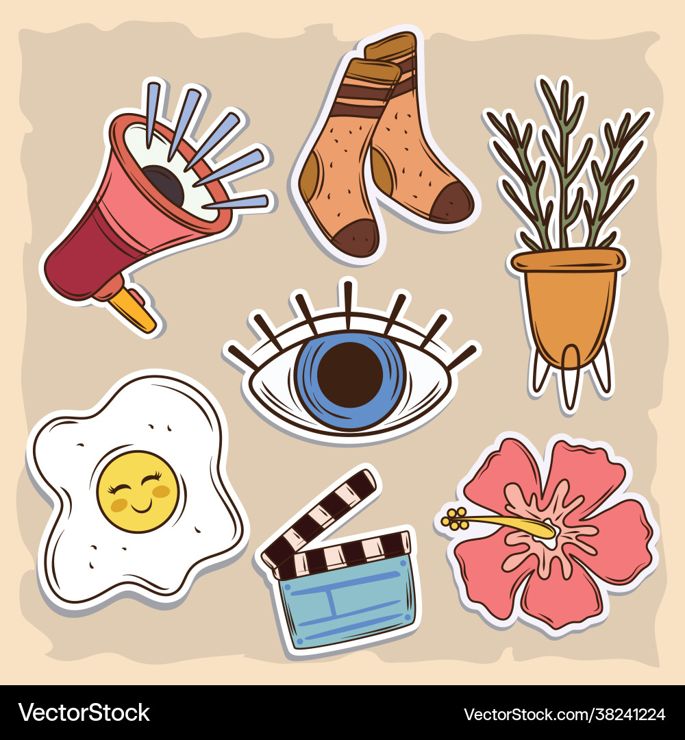 Cute stickers icons Royalty Free Vector Image - VectorStock