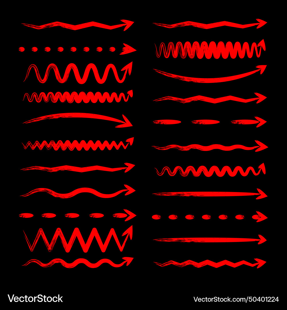 Grunge hand drawn arrows highlighter lines red Vector Image