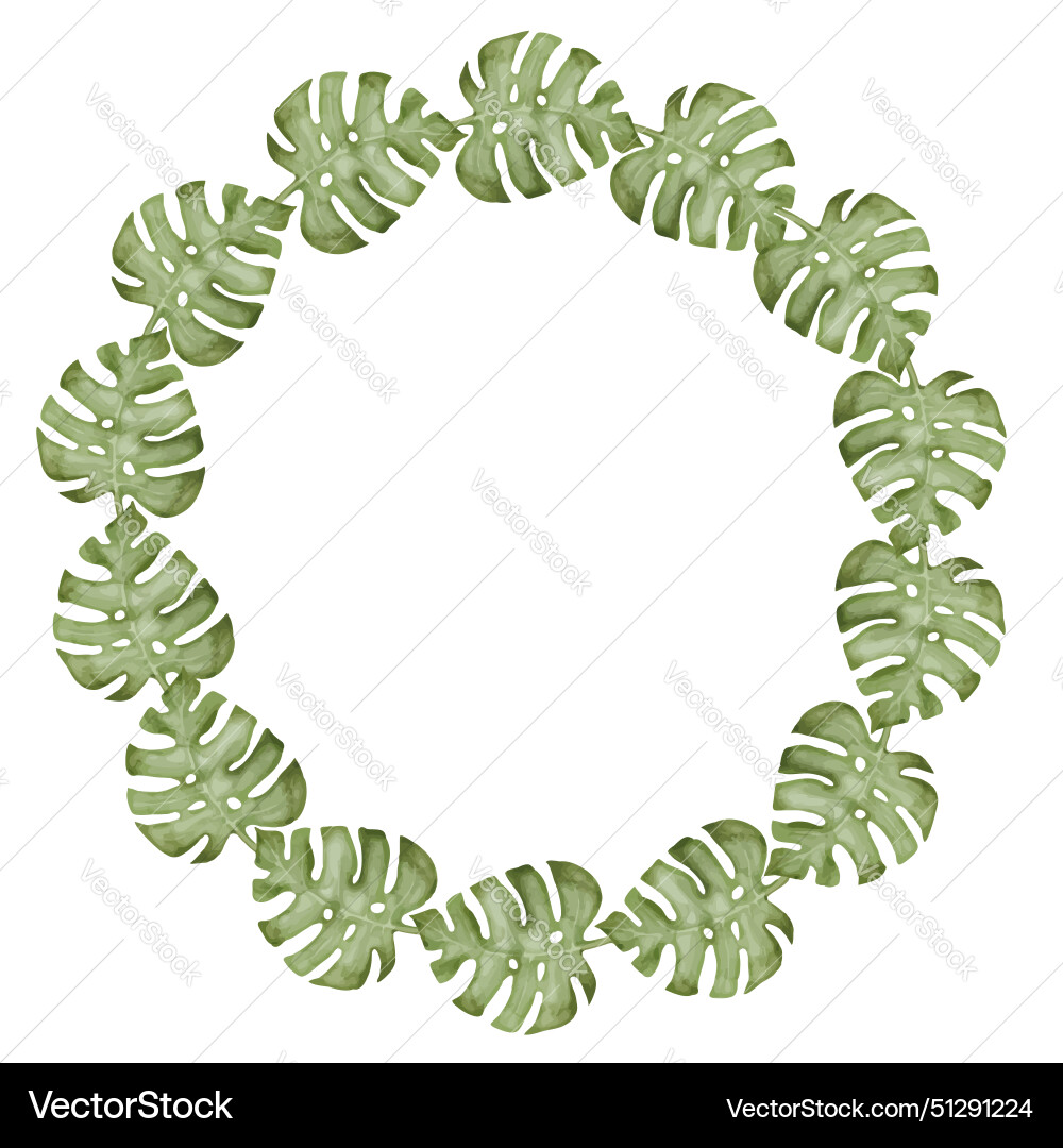 Round frame with monstera watercolor wreath Vector Image