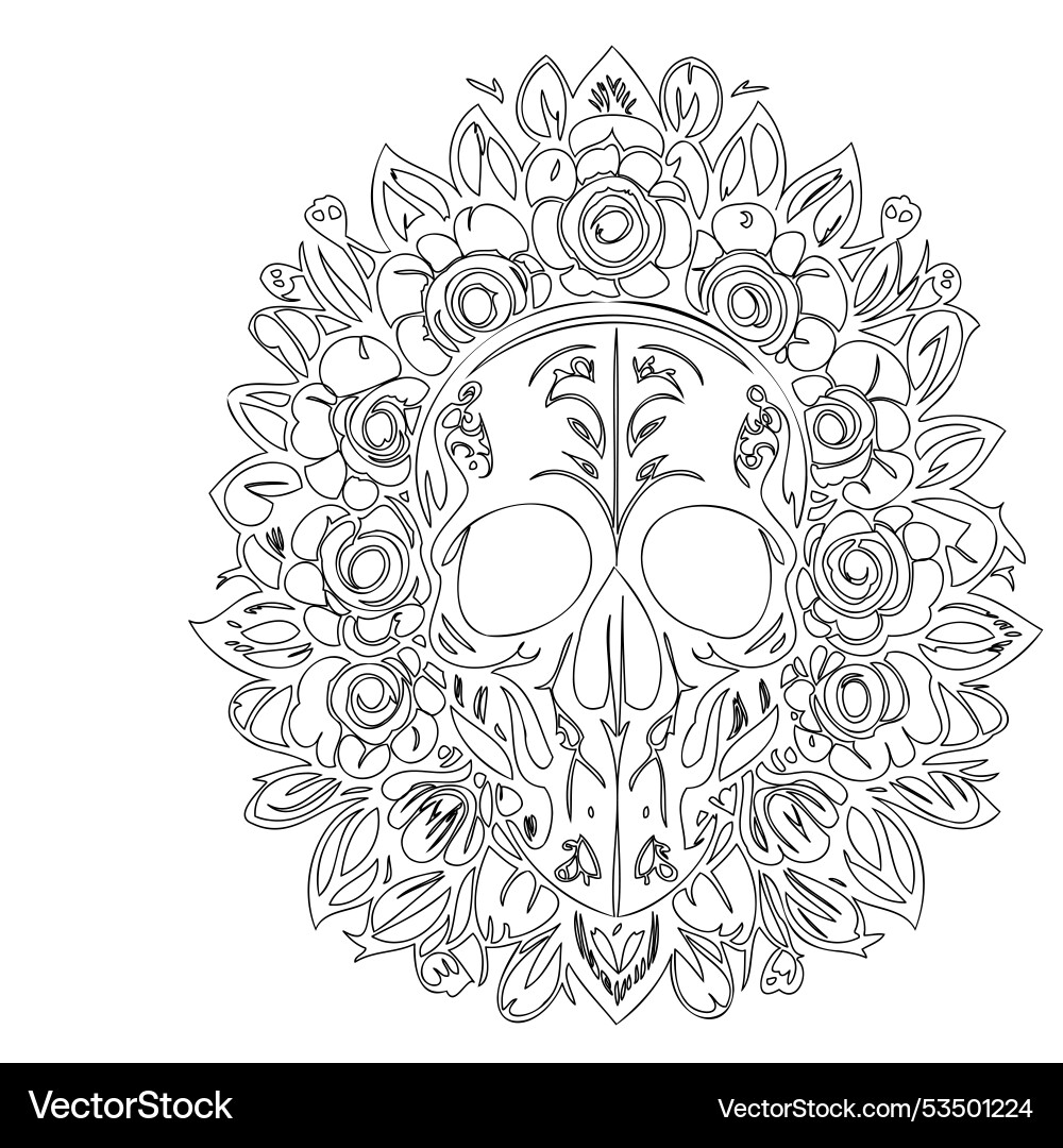 Skull mandala outline sketch Royalty Free Vector Image