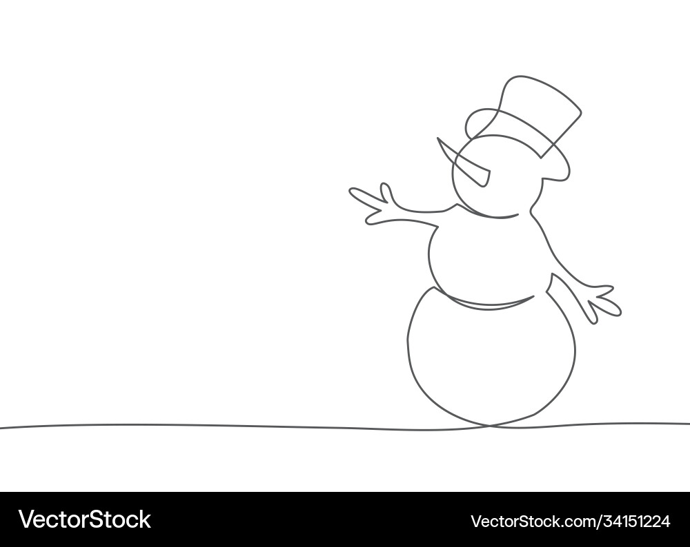 Snowman one line drawing on white background Vector Image