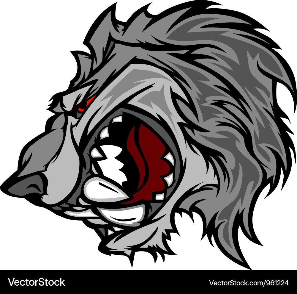 Wolf mascot cartoon with snarling face Royalty Free Vector