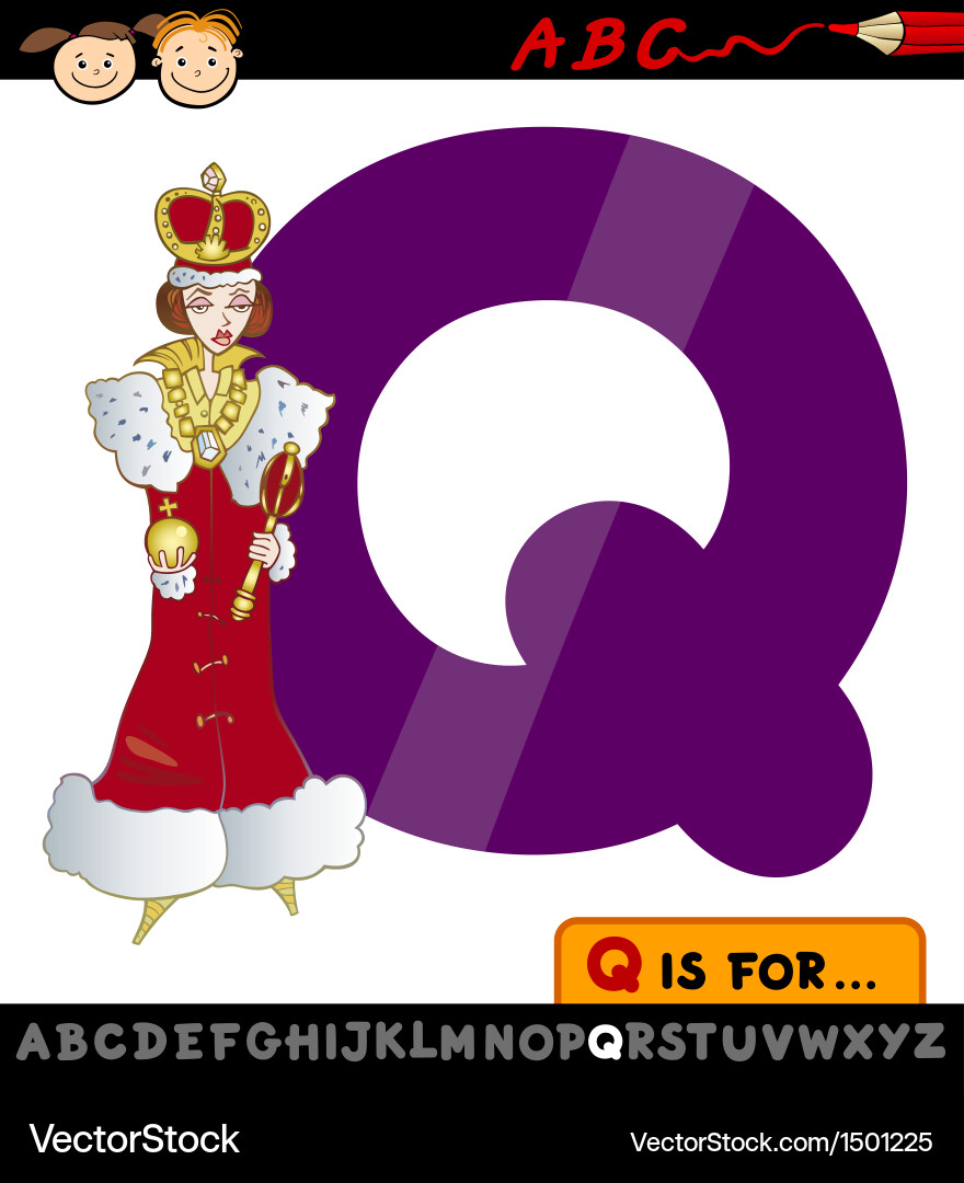 Letter q with queen cartoon Royalty Free Vector Image
